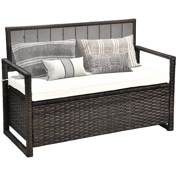 Barton 60 Gallon Water Resistant Wicker Storage Bench In Dark Brown ...