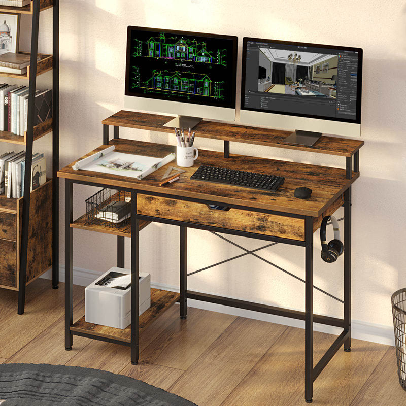 Computer Desk with Drawer, Monitor Shelf and CPU storage – Salvage & Co ...
