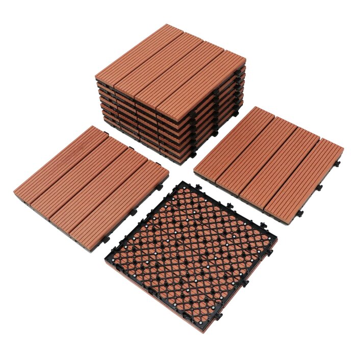 12" x 12" Composite Interlocking Deck Tile in Brown, (Set of 6 ...