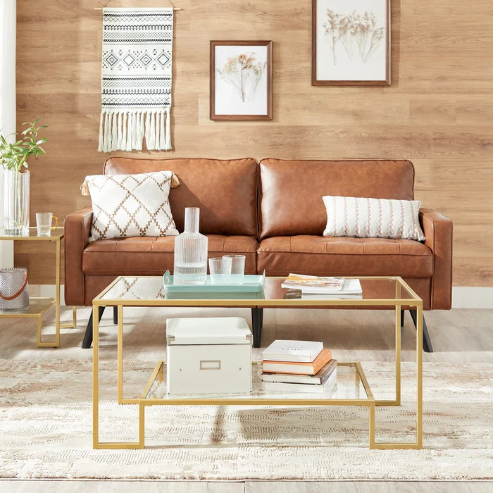 Golden Bundy 4 Legs Coffee Table with Storage Elegant Golden Steel and ...