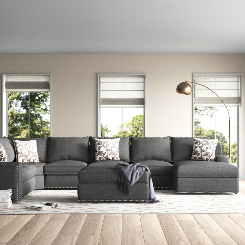 Makah 166 Wide Microfiber Microsuede Left Hand Facing Modular Sectional with Ottoman 7332RR OB