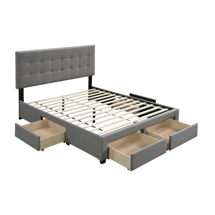 Tufted Upholstered Low Profile Storage Platform Bed