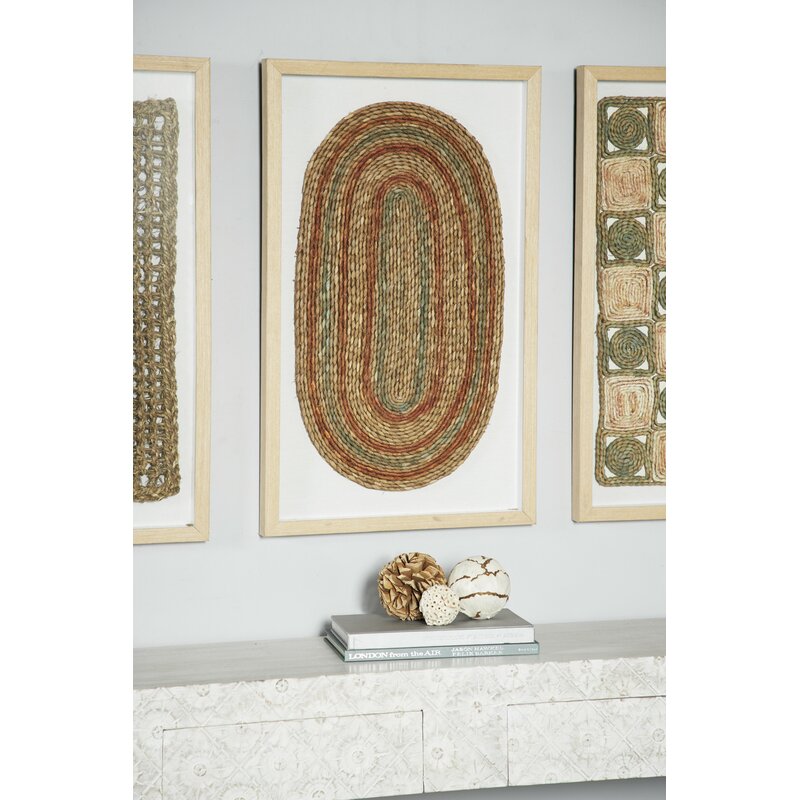 Light Brown Rectangular Shadow Box with Oval Earth Rope Abstract Wall ...