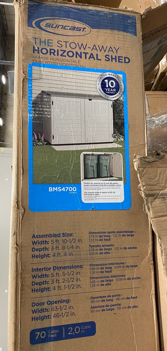 Suncast 70 Cubic Foot Stow-Away Horizontal Shed BMS4700 #1753HW ...